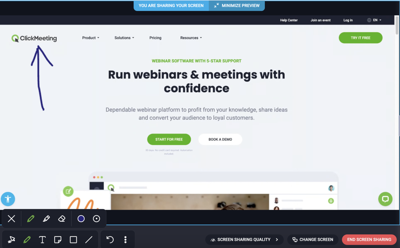 Reacting during presentations and drawing in screen sharing mode